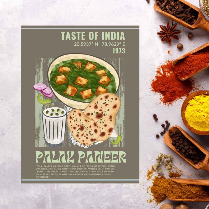 Palak Paneer | India Poster | Desi Art | Kitchen Décor | Food Art | Mid ...