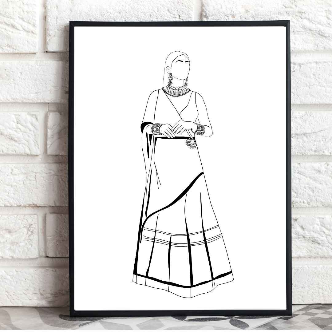 Indian Woman Line Art I Line Wall Print I Wall Print Indian Minimalist ...