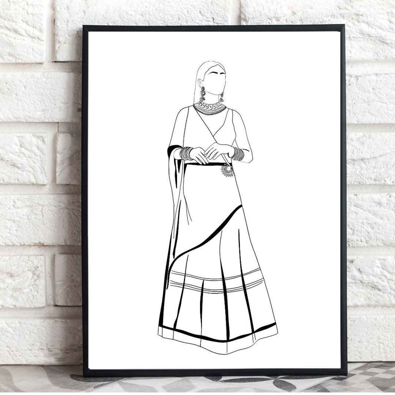 Indian Woman Line Art I Line Wall Print I Wall Print Indian Minimalist ...