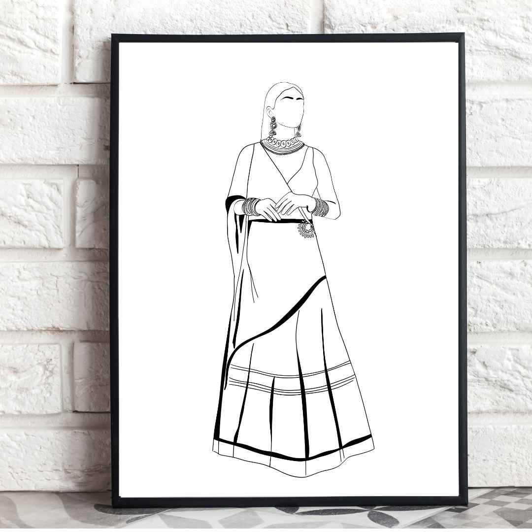Indian Woman Line Art I Line Wall Print I Wall Print Indian Minimalist ...