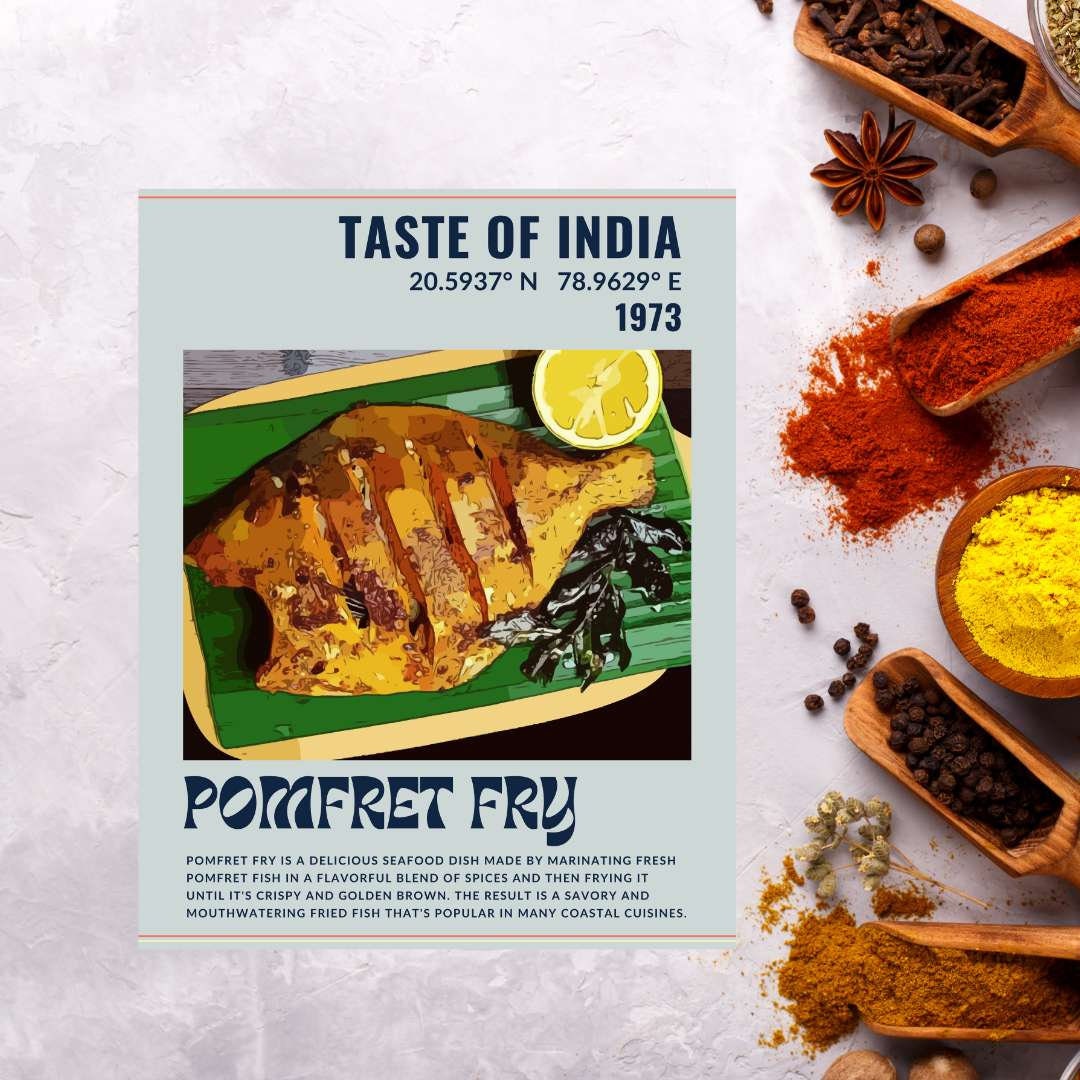 Pomfret Fry | India Poster | Desi Art | Kitchen Décor| Food Art | Eat ...