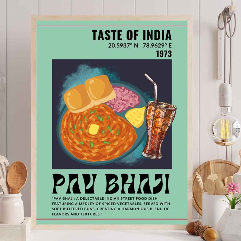 Pav Bhaji Print | India Poster | Desi Art | Kitchen Décor | Food | Mid ...