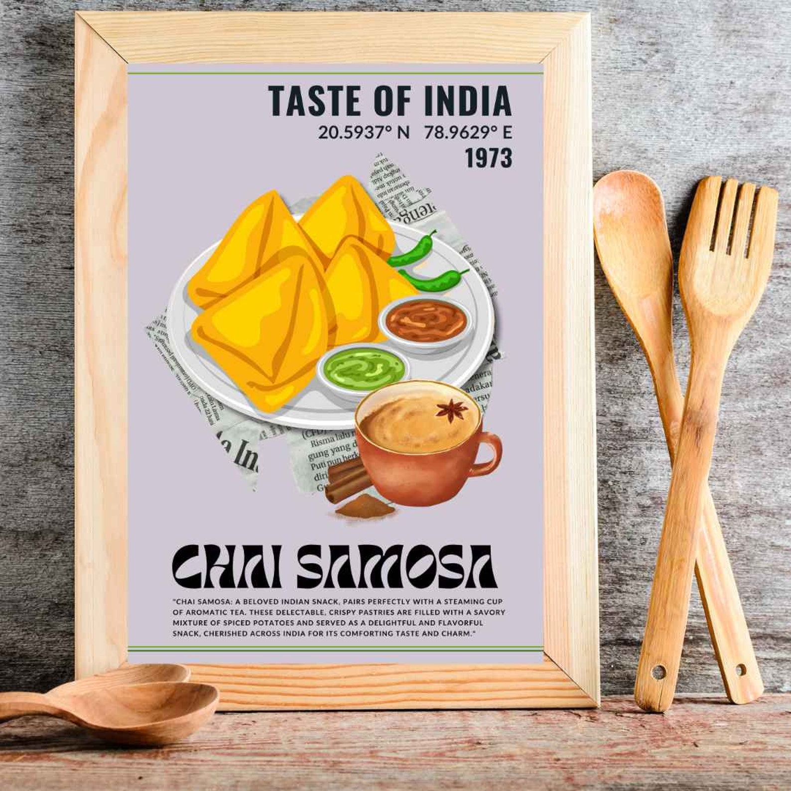 Chai Samosa | India Poster | Desi Art | Kitchen Décor | Food Art | Mid ...