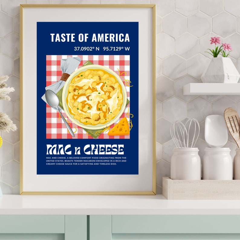 Mac N Cheese Poster, Kitchen Decor, Childhood Favorite, American ...