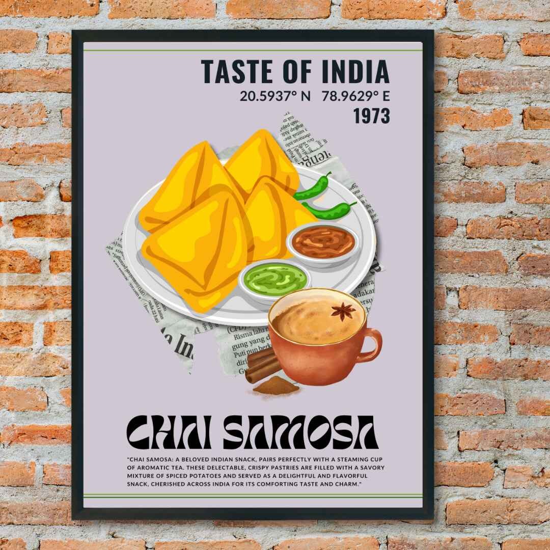 Chai Samosa | India Poster | Desi Art | Kitchen Décor | Food Art | Mid ...