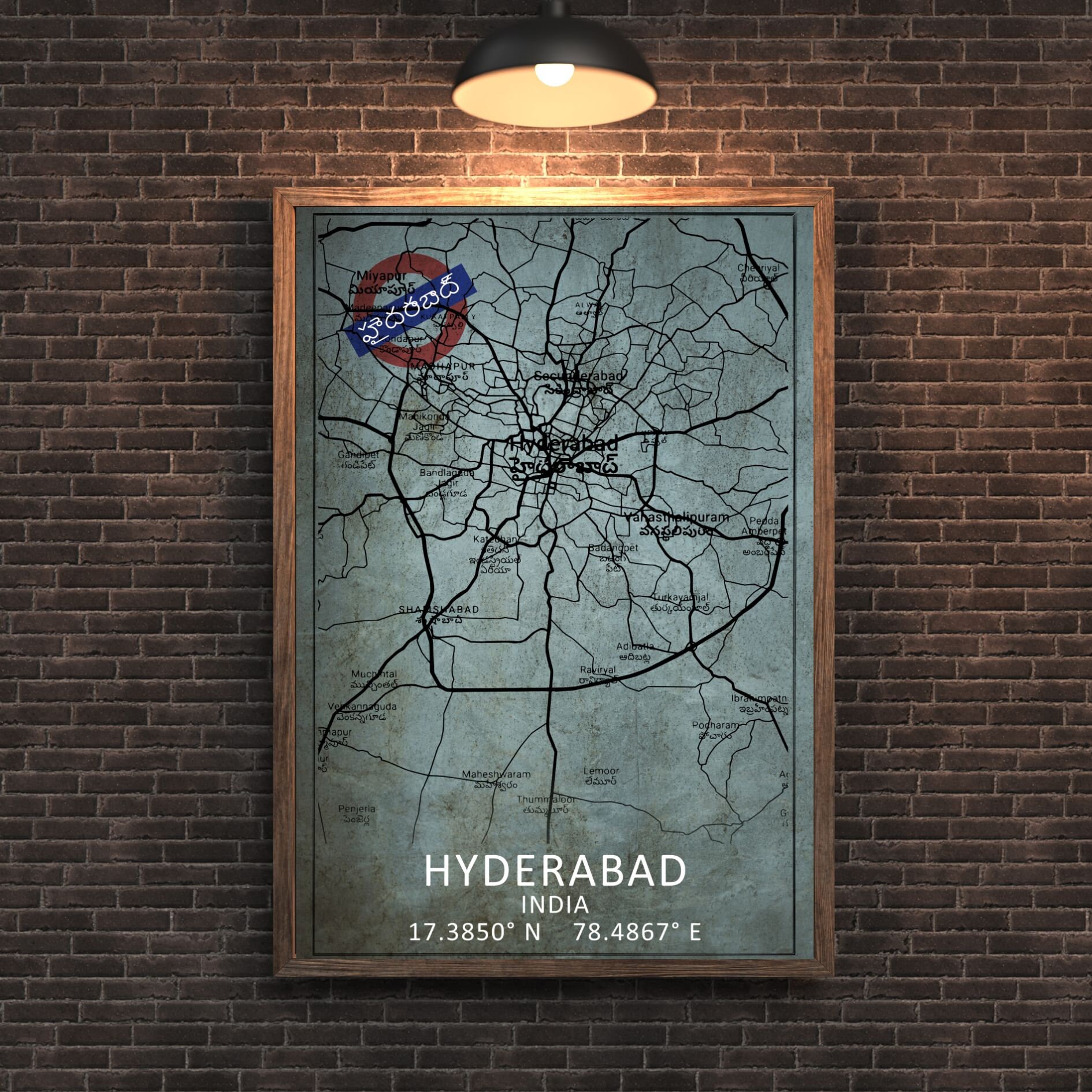 Hyderabad Map Print | Hyderabad Map | India Map Art | Hyderabad City ...