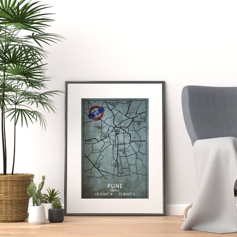 Pune Map Print | Pune Map | India Map Art | Pune City Road Map Poster ...