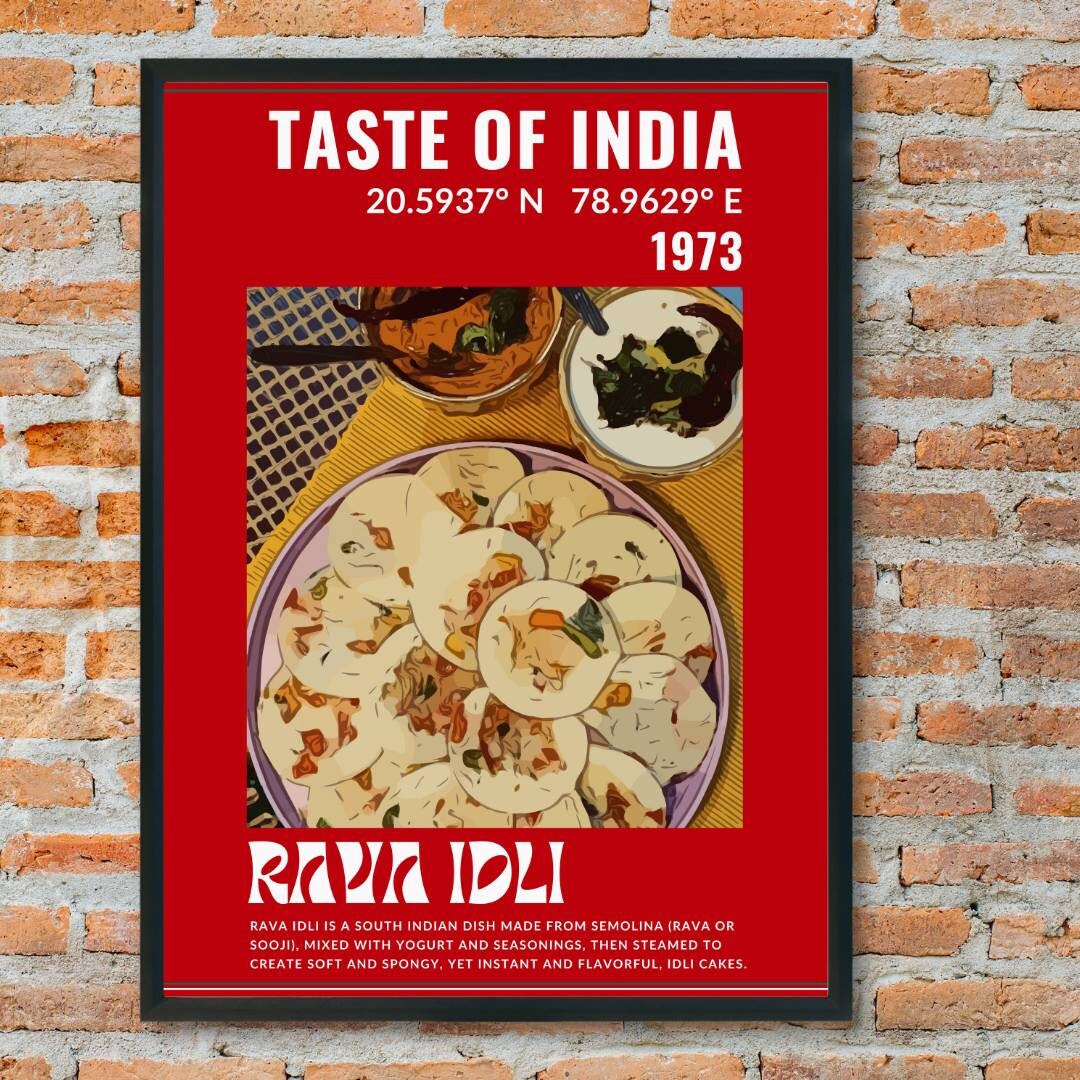 Rava Idli | India Poster| Desi Art | Kitchen Décor|food Art | Eat Sign ...