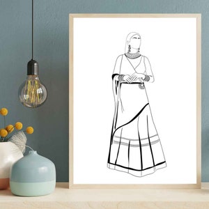 Indian Woman Line Art I Line Wall Print I Wall Print Indian Minimalist ...