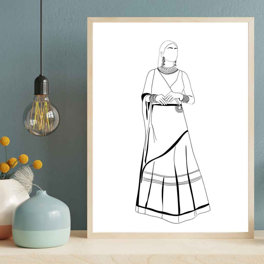 Indian Woman Line Art I Line Wall Print I Wall Print Indian Minimalist ...