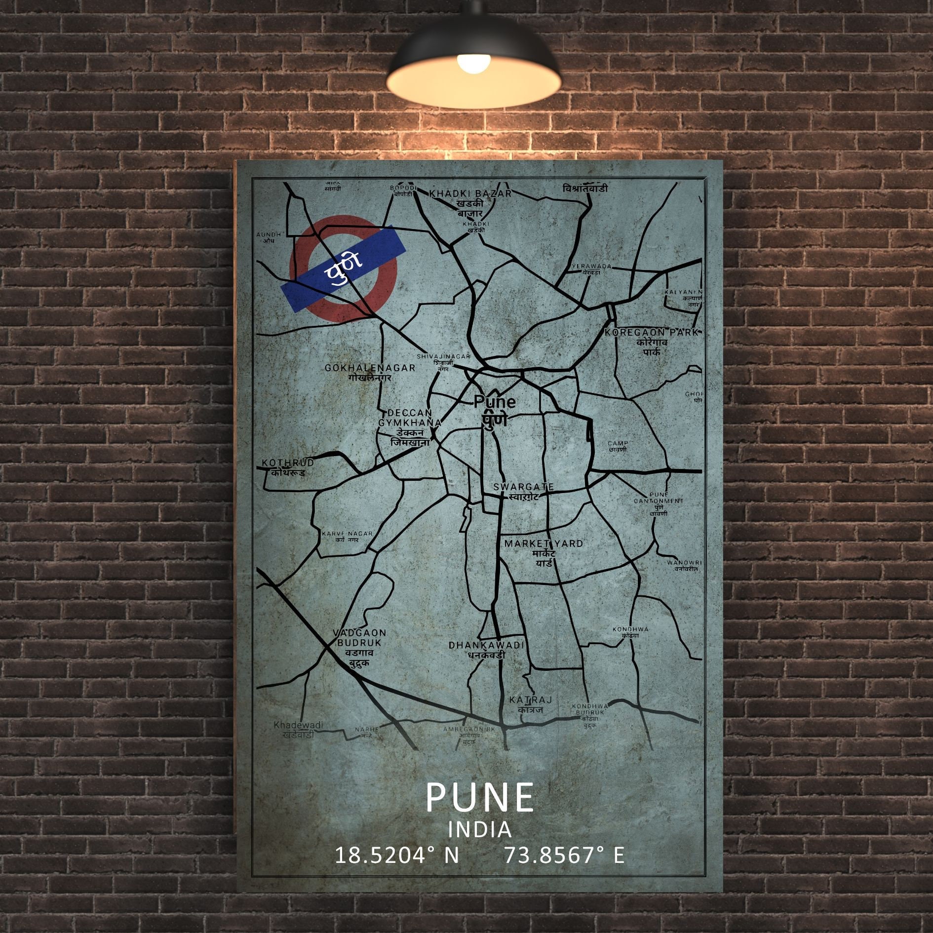 Pune Map Print | Pune Map | India Map Art | Pune City Road Map Poster ...