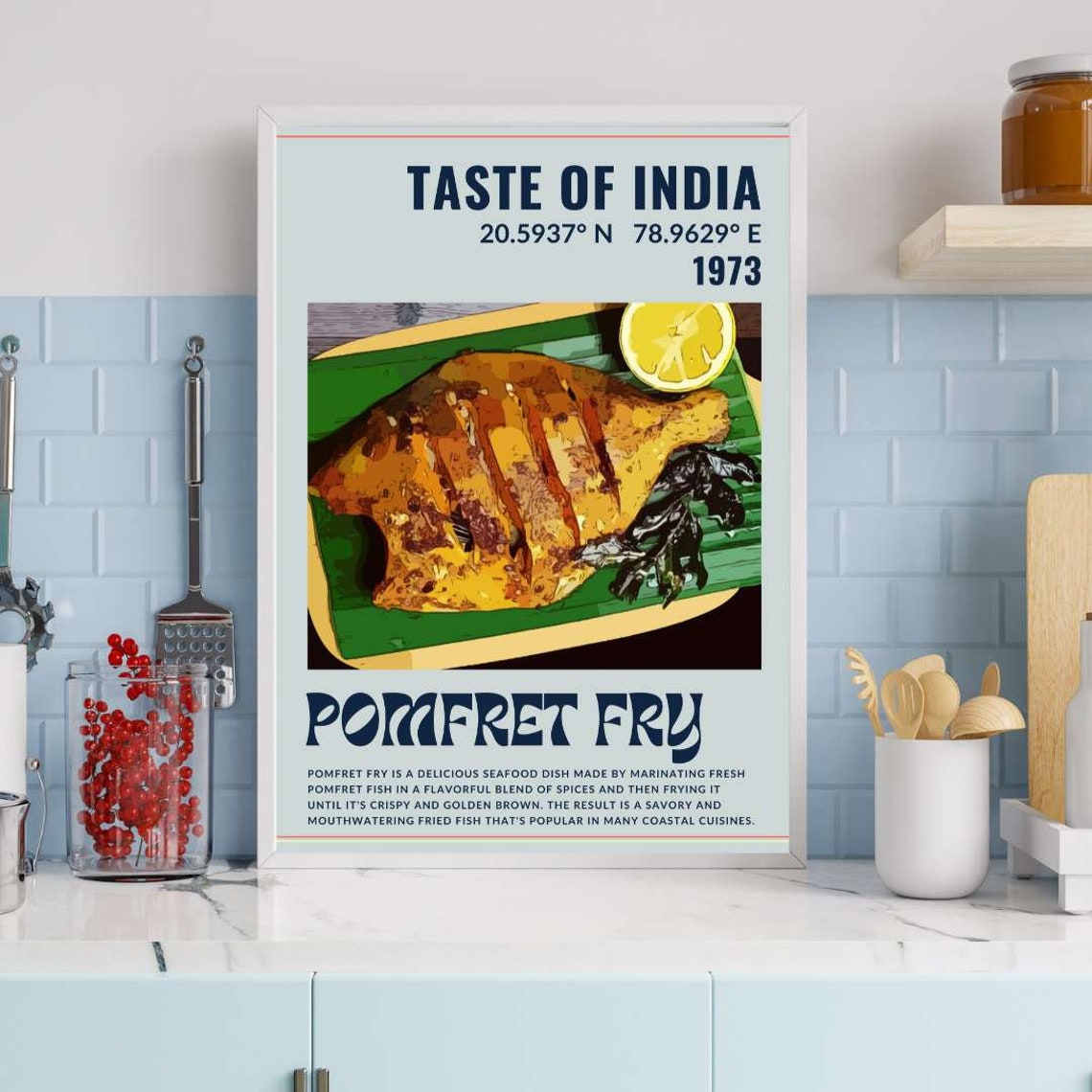 Pomfret Fry | India Poster | Desi Art | Kitchen Décor| Food Art | Eat ...