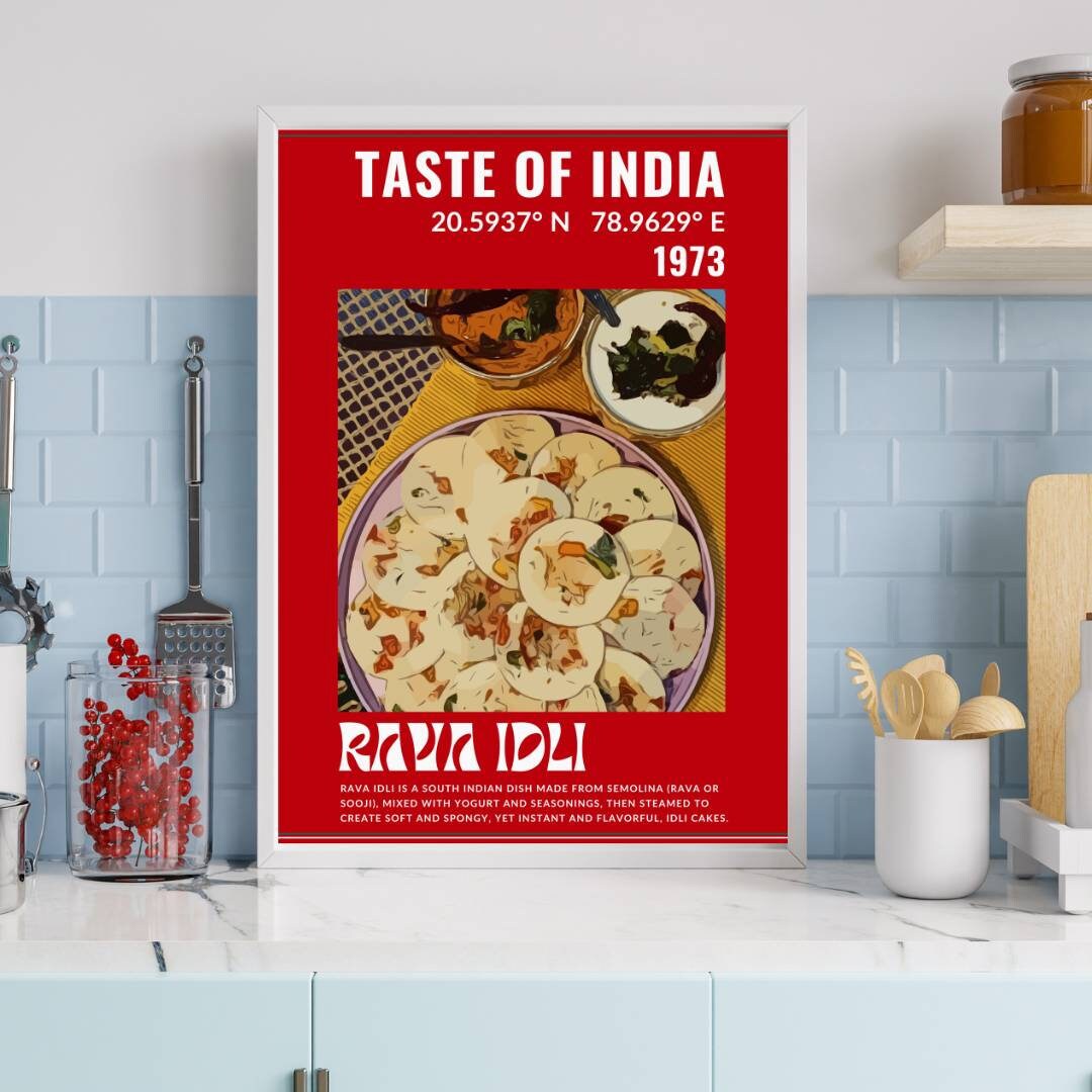 Rava Idli | India Poster| Desi Art | Kitchen Décor|food Art | Eat Sign ...