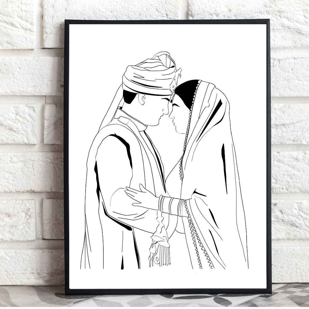 Indian Wedding Line Art I Line Wall Print I Wall Print Indian ...