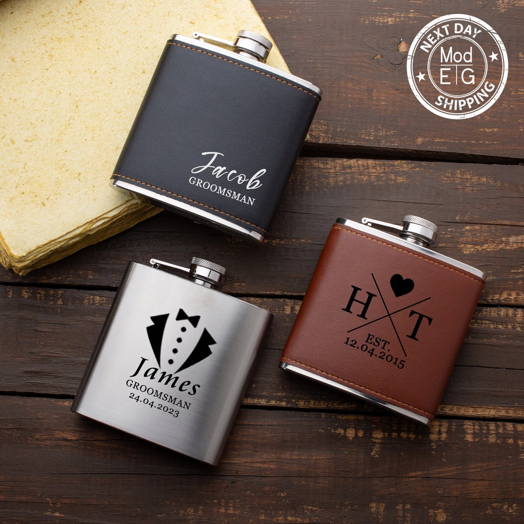 Personalized Leather Flask: Engraved Gift for Groomsmen - Etsy