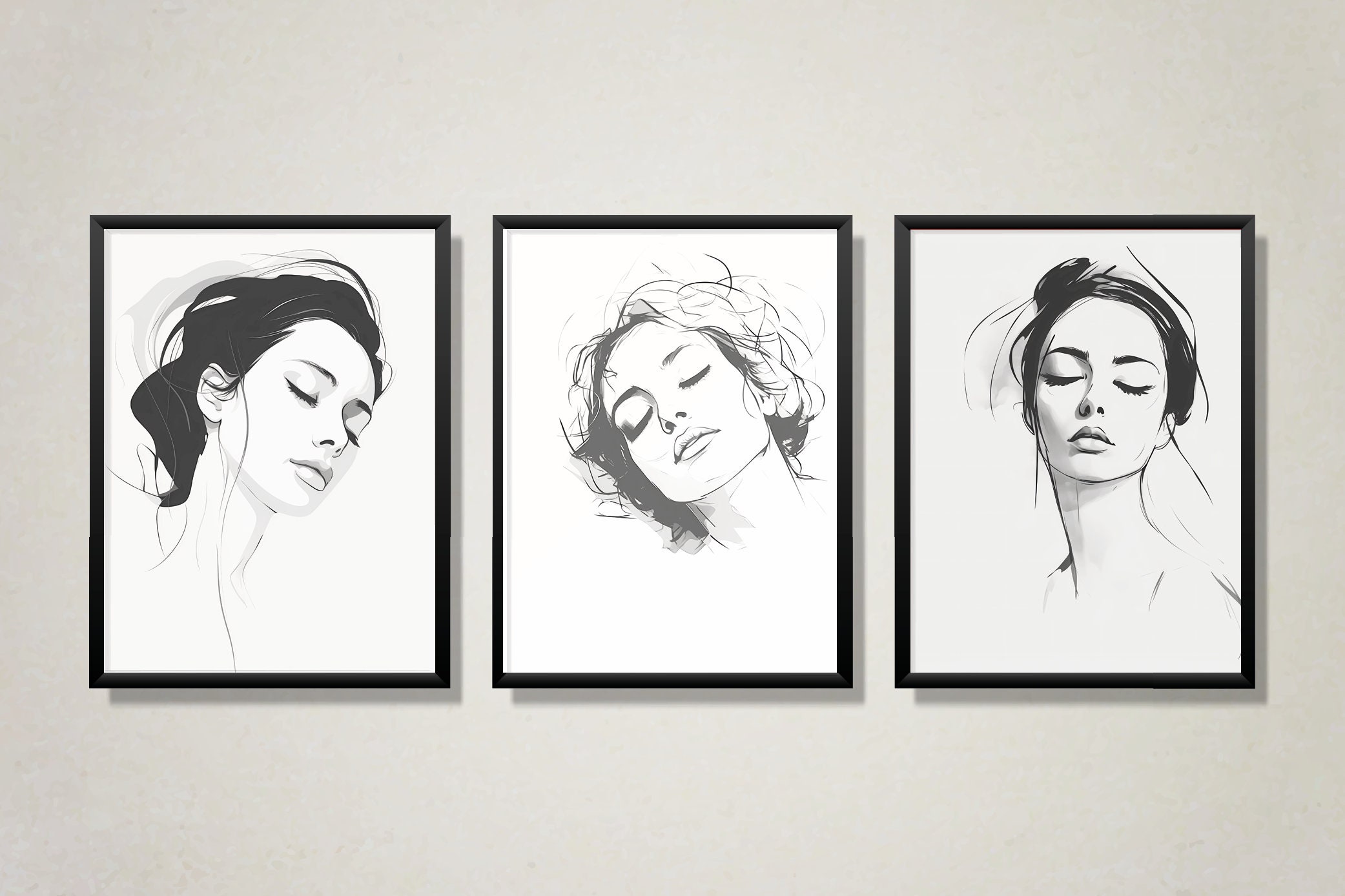 Set of 3 Woman Portraits Line Art Print Female Line Drawing - Etsy