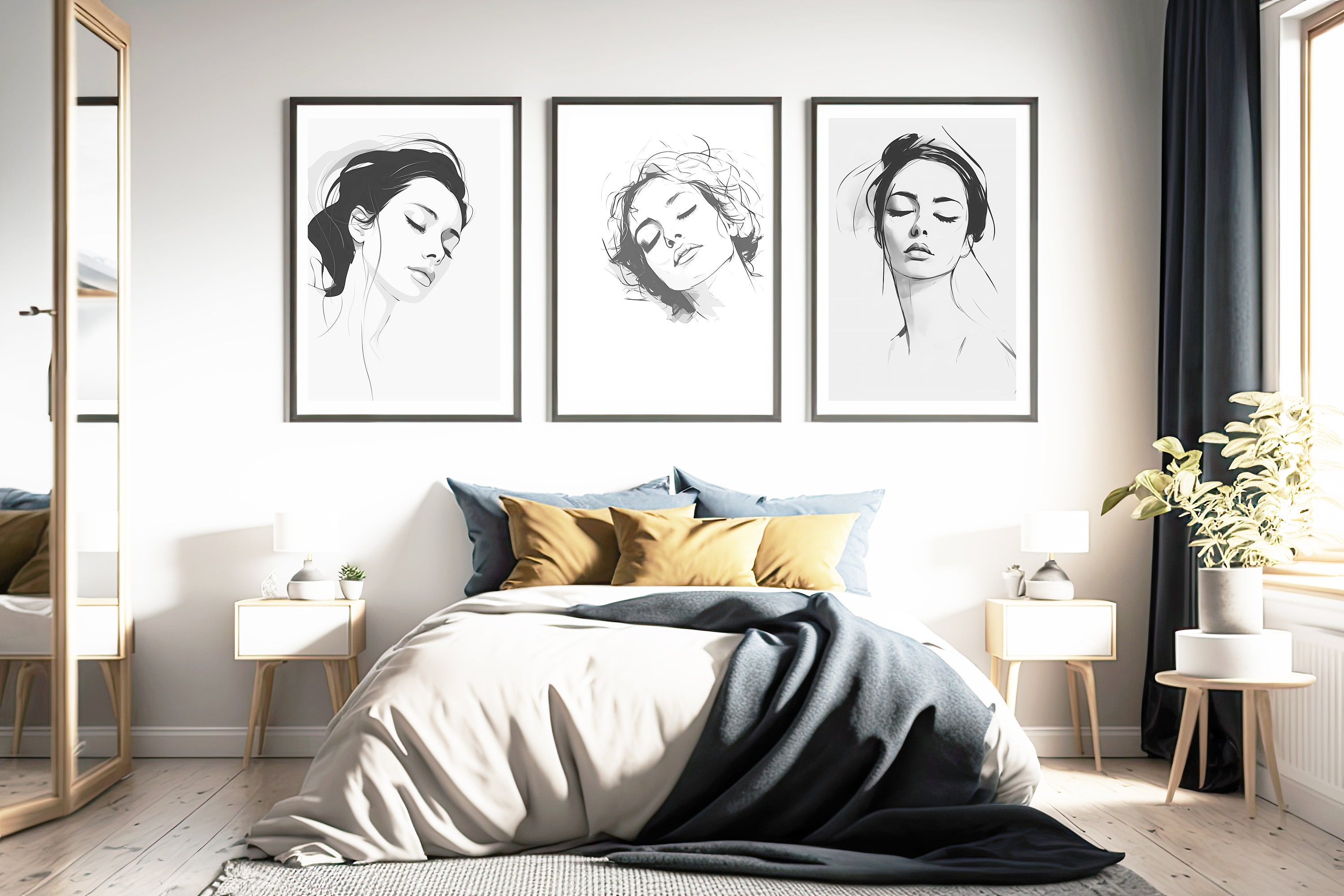 Set of 3 Woman Portraits Line Art Print Female Line Drawing - Etsy