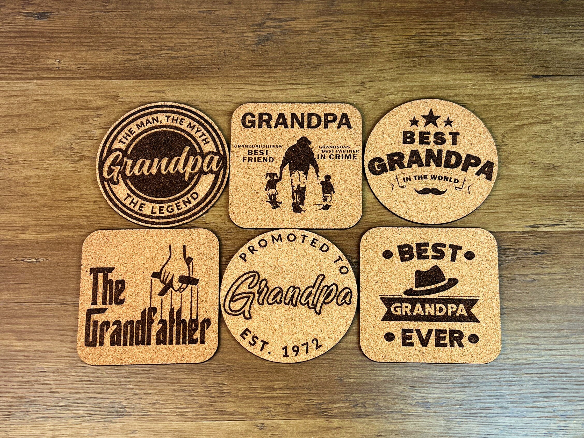 Personalized Dad Cork Coasters Set of 6 Custom Grandfather Gift, Eco ...