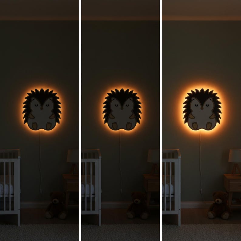 Hedgehog Night Light | Wooden Nursery Wall Lamp, Dimmable LED - Etsy UK
