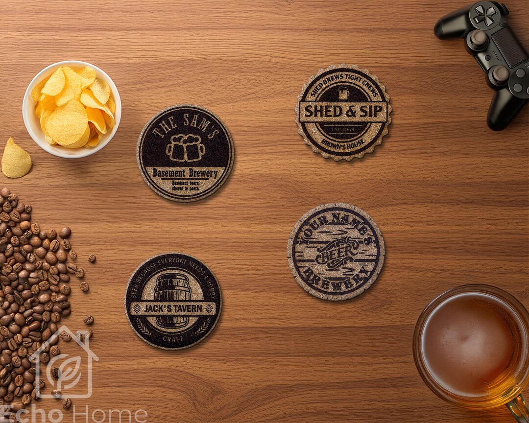 Personalized Bar Coasters Set Custom Beer Coasters, Laser Engraved ...
