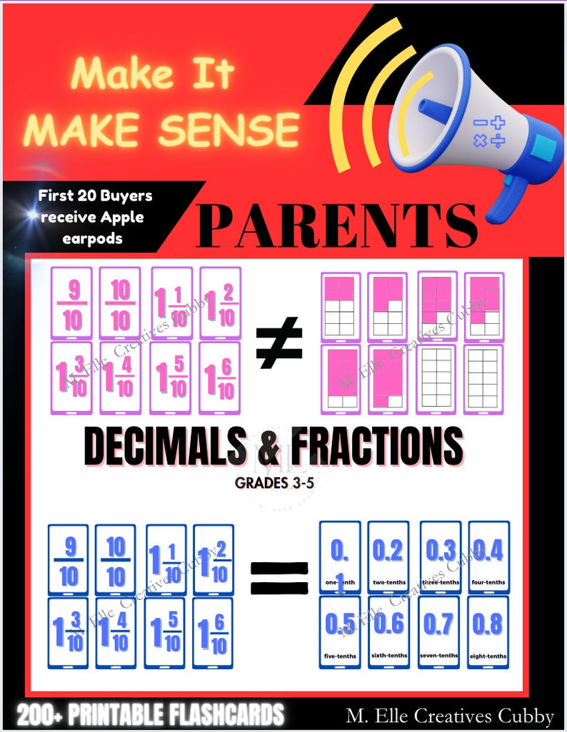 Decimal Fractions Printable Pink & Purple Math Flashcards With Decimal ...