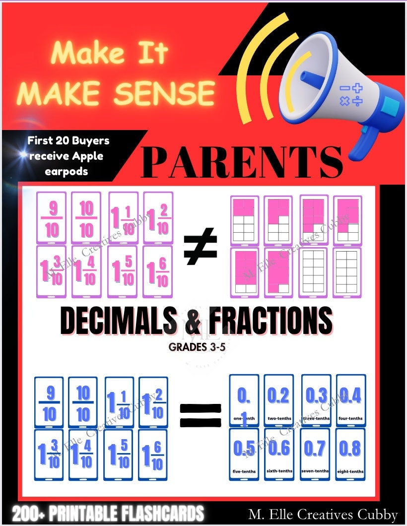 Decimal Fractions Printable Blue Math Flashcards With Decimal Place ...