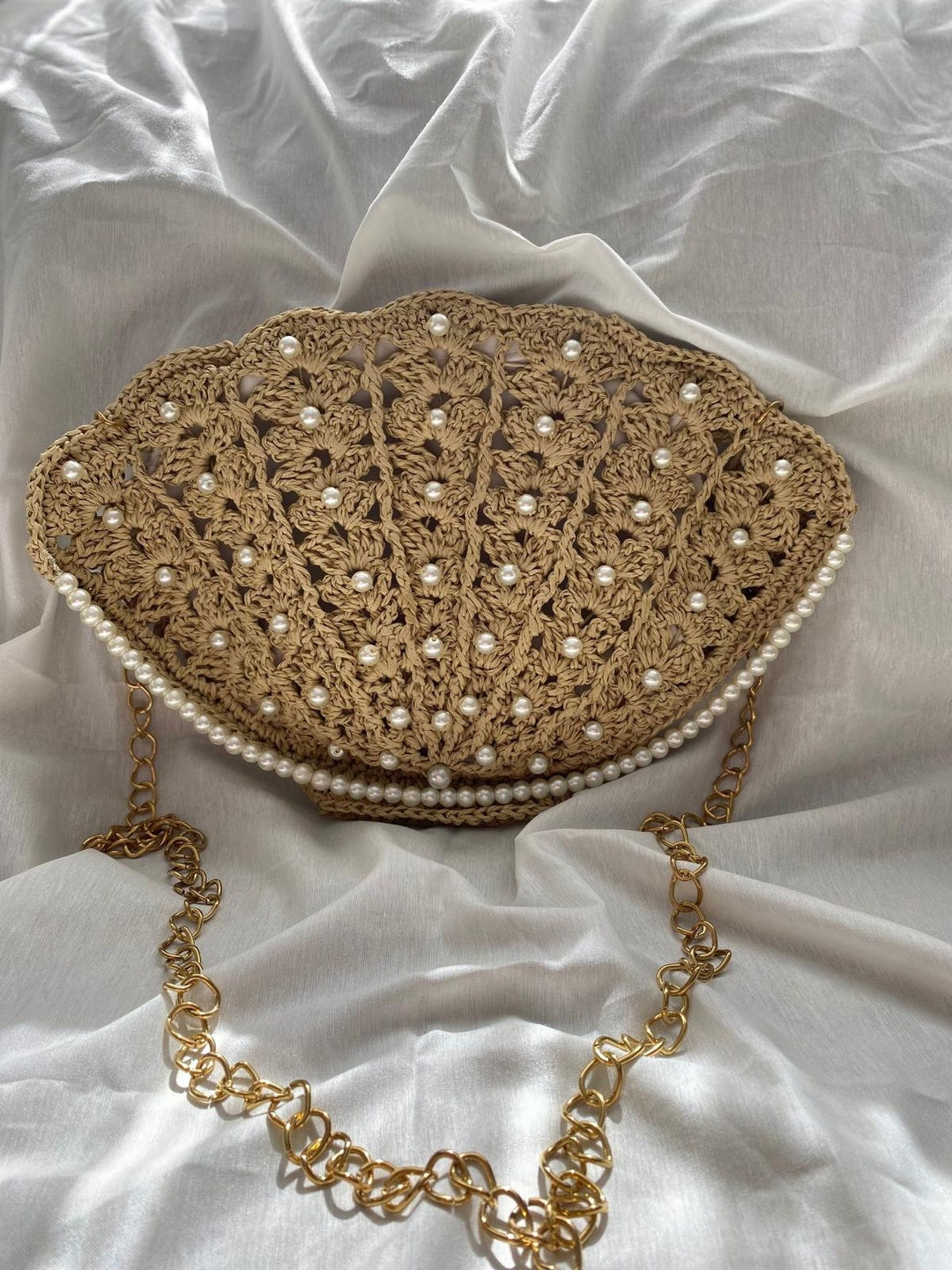 Handmade Mussel Bag With Wicker Pearls - Etsy