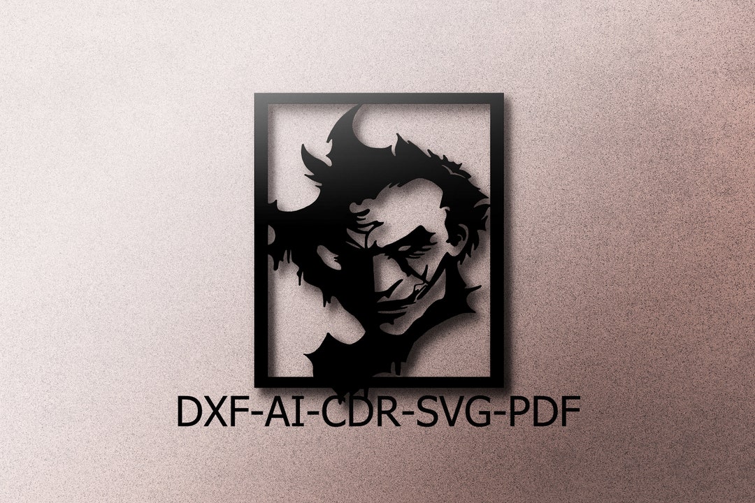 Joker Svg, Cut Svg Dxf File Wall Sticker Pdf Silhouette Template Cnc ...