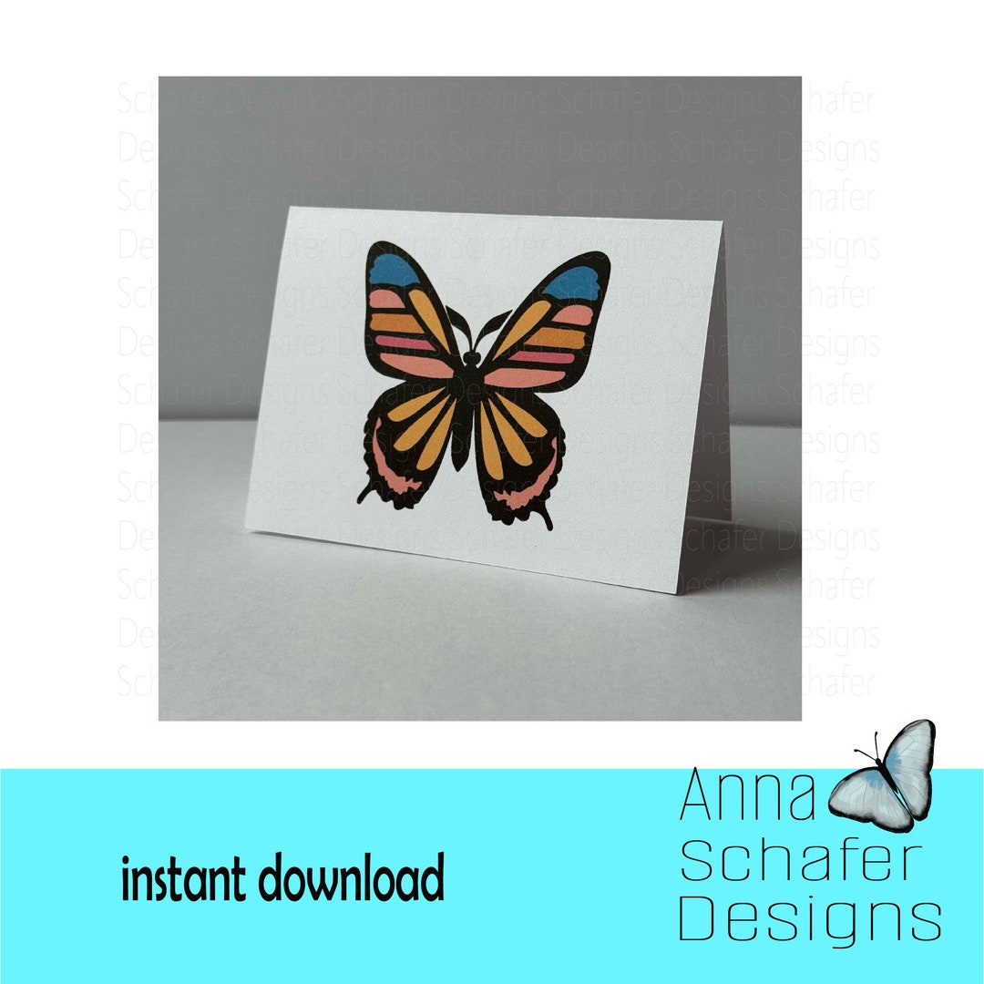Printable Butterfly Card, Digital Butterfly Card, Colorful Butterfly ...