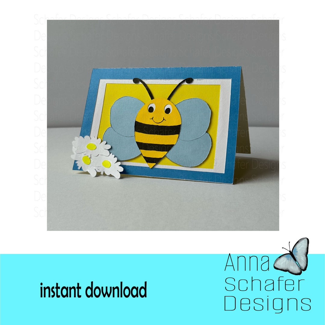 Bumble Bee Card, Bumble Bee Character SVG Card, Bee Lover Card, Foldable Handmade SVG Card, Cute ...