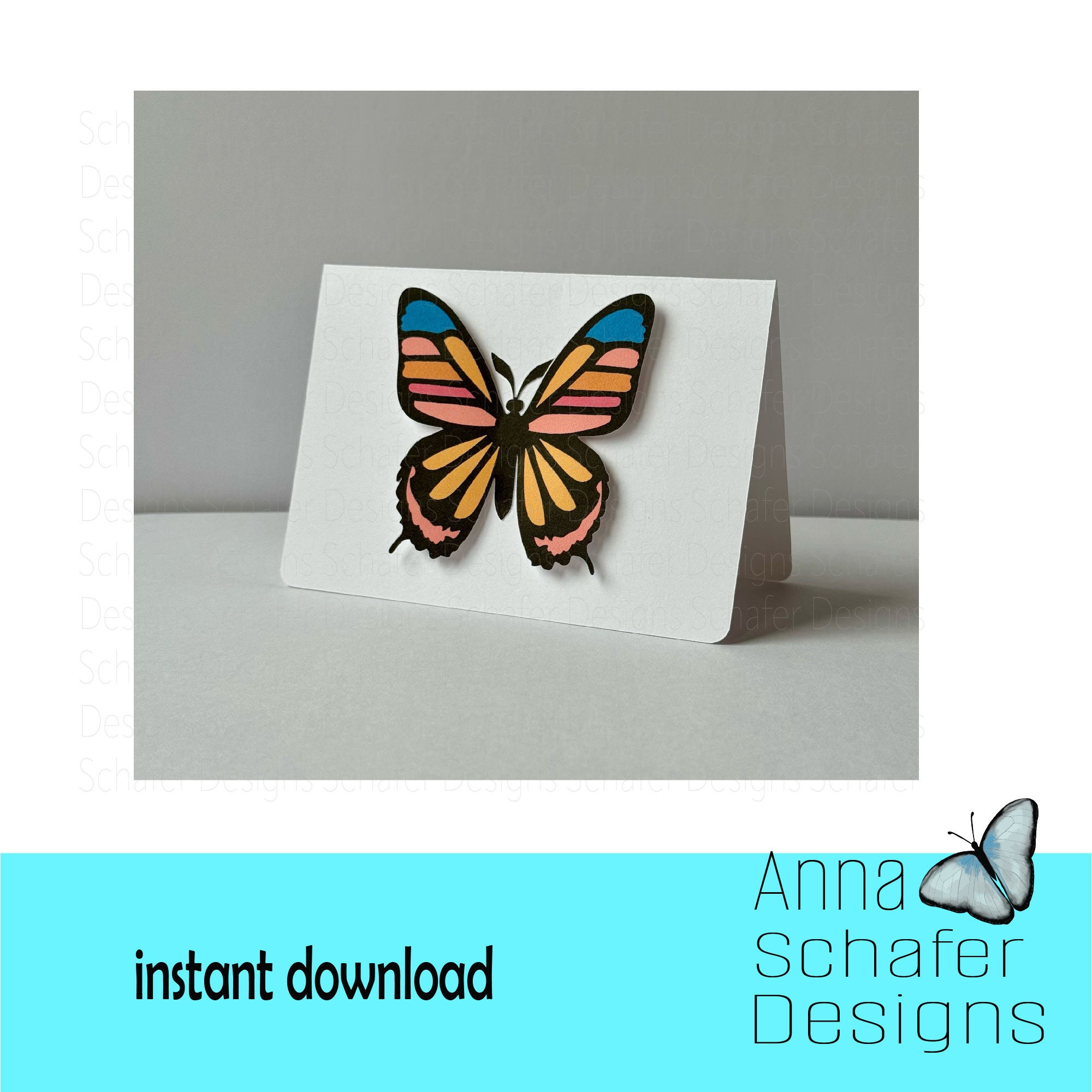 Printable 3D Butterfly Card, Digital Butterfly Card, Colorful Butterfly ...