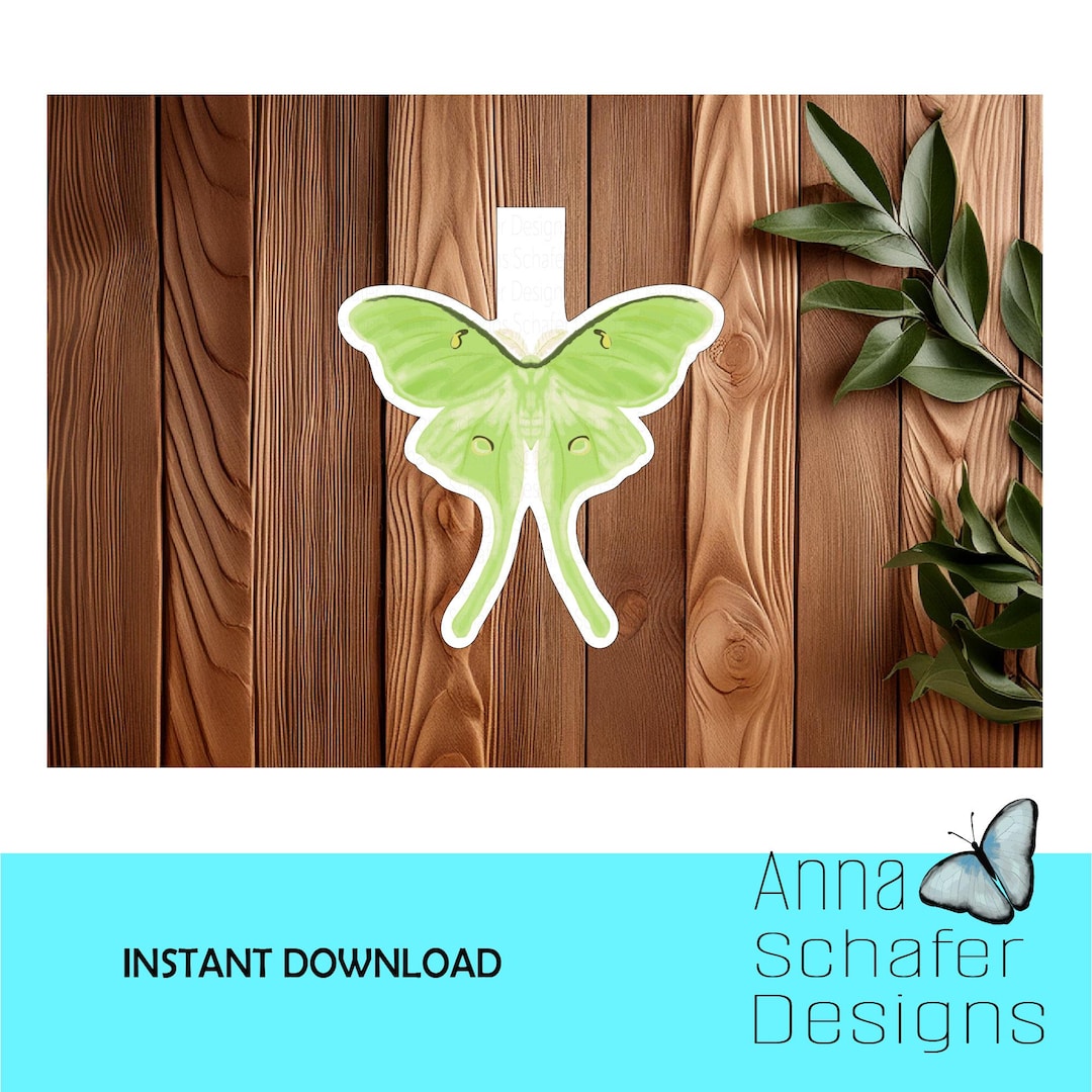 Printable Magnetic Bookmark, Magnetic Bookmark PNG, Luna Moth Bookmark ...