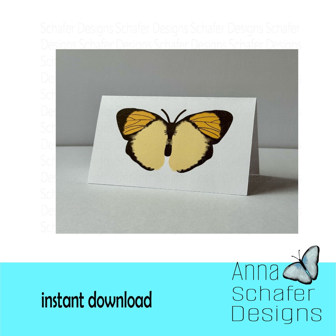Printable Butterfly Card, Digital Butterfly Card, Black and Yellow ...