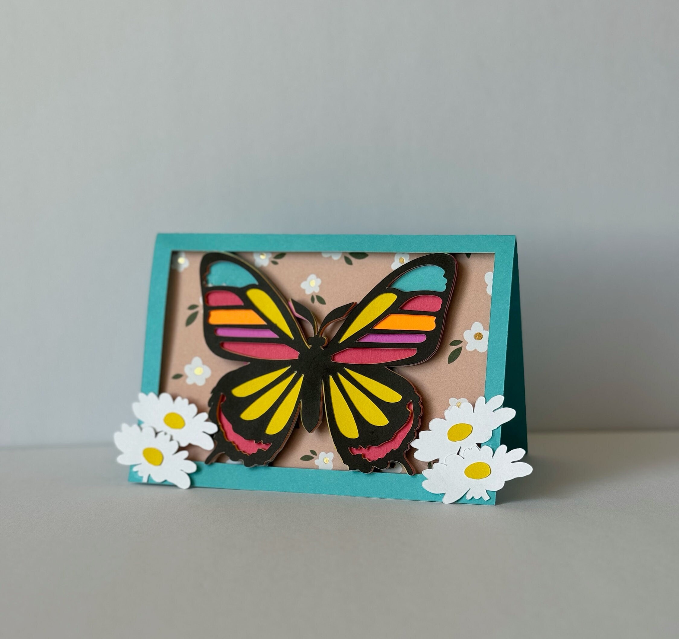 Printable 3D Layered Butterfly Card, Digital Butterfly Card, Colorful ...