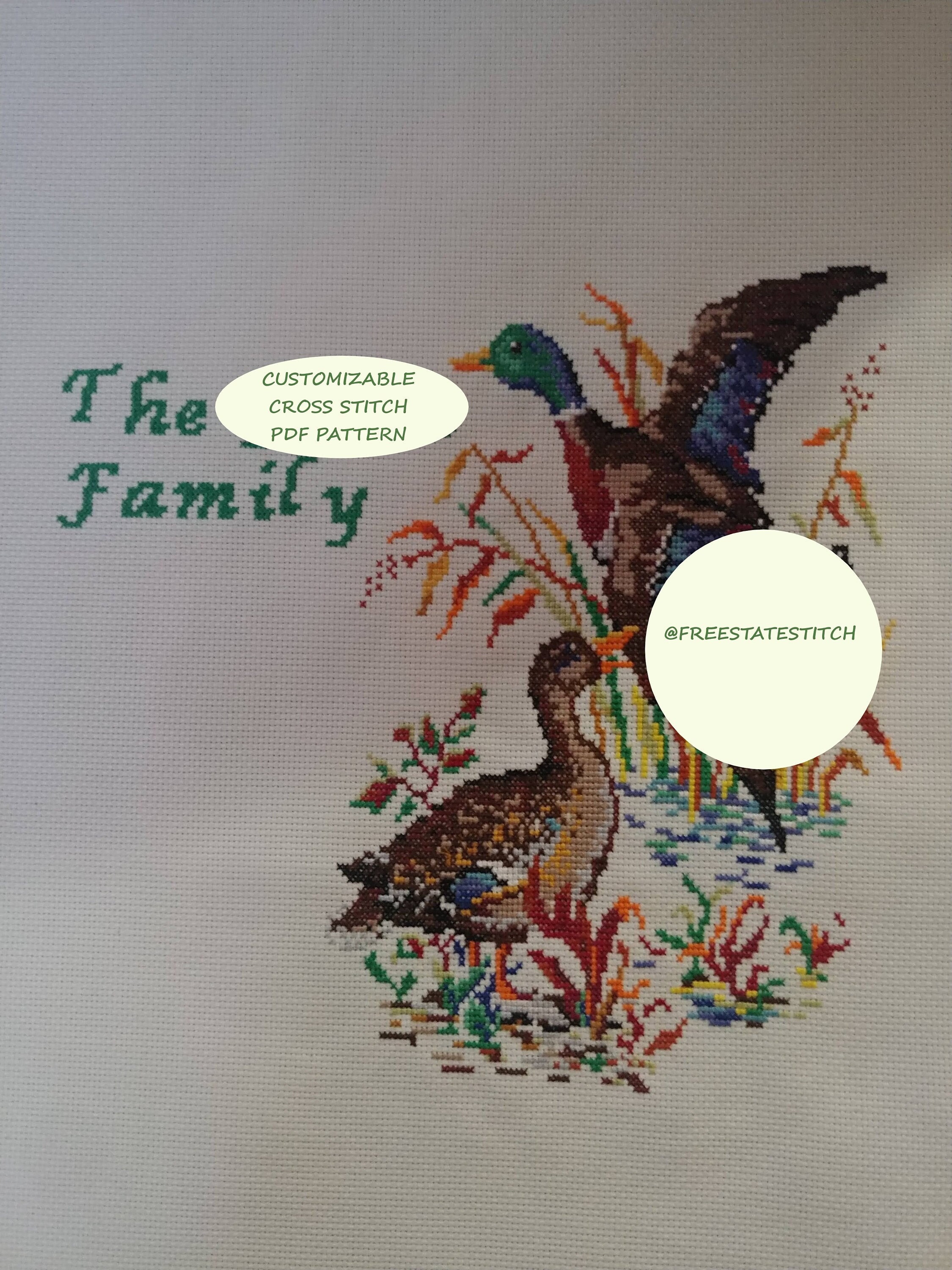 Vintage Duck Cross Stitch Pattern With Custom Family Name (digital ...