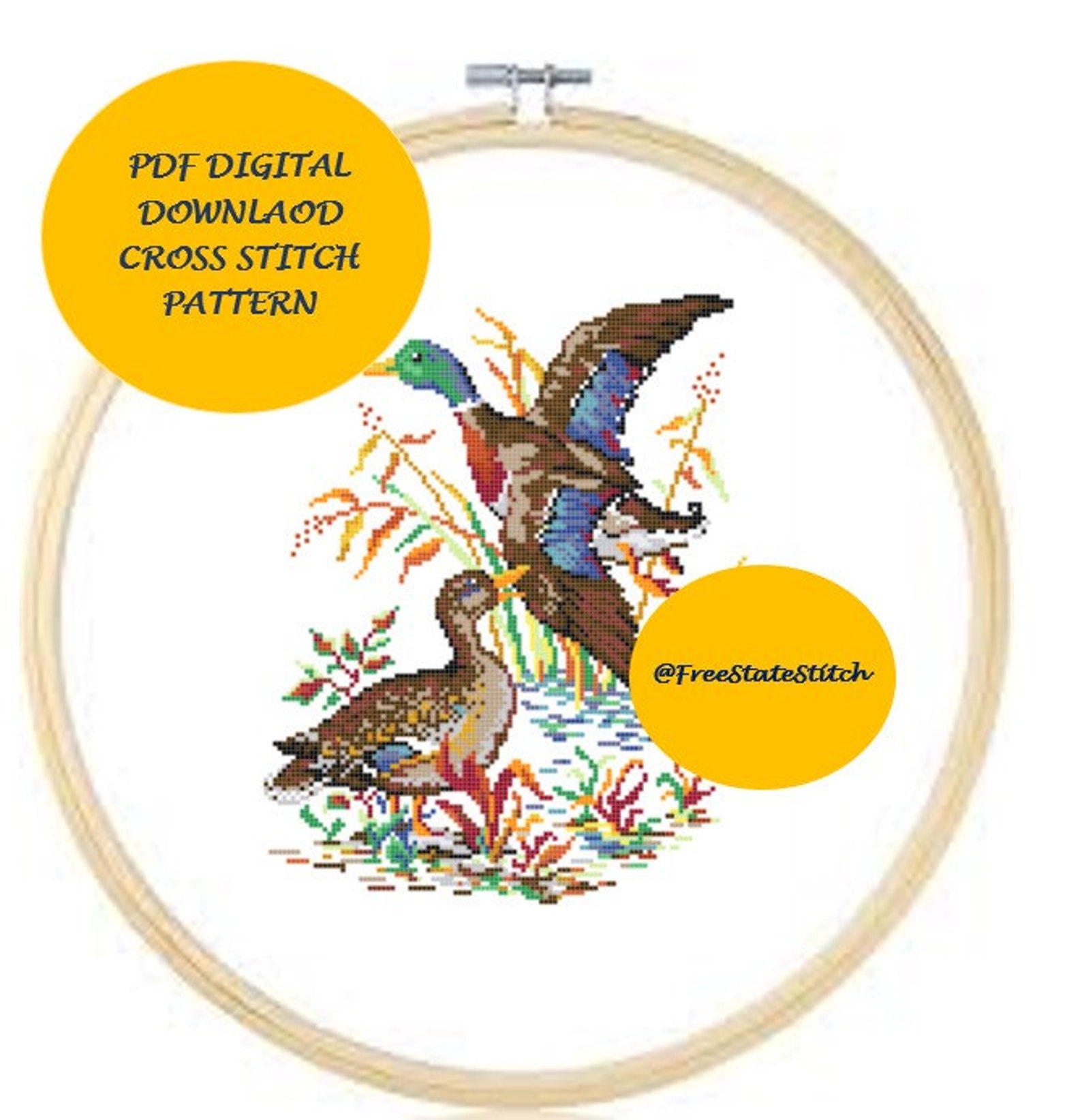 Vintage Duck Cross Stitch Pattern With Custom Family Name (digital ...