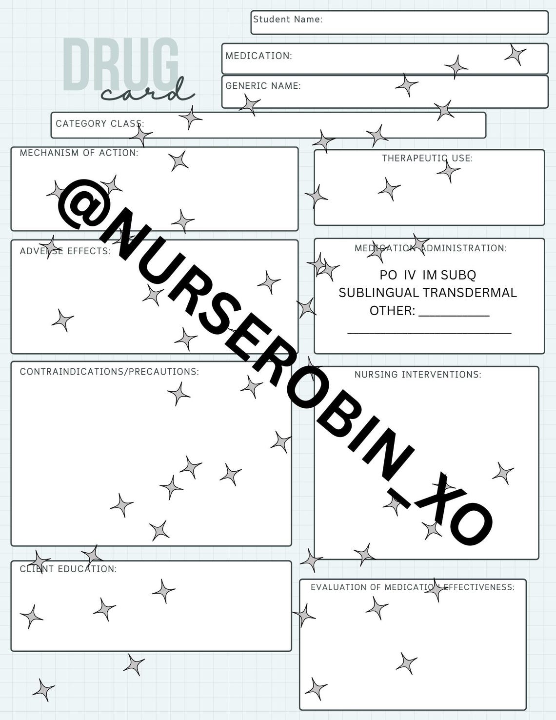 Drug Card Template (nursing School) (pharmacology Class) - Etsy