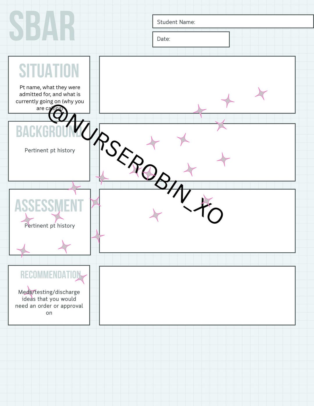 SBAR Template (nursing School) Study Guide - Etsy