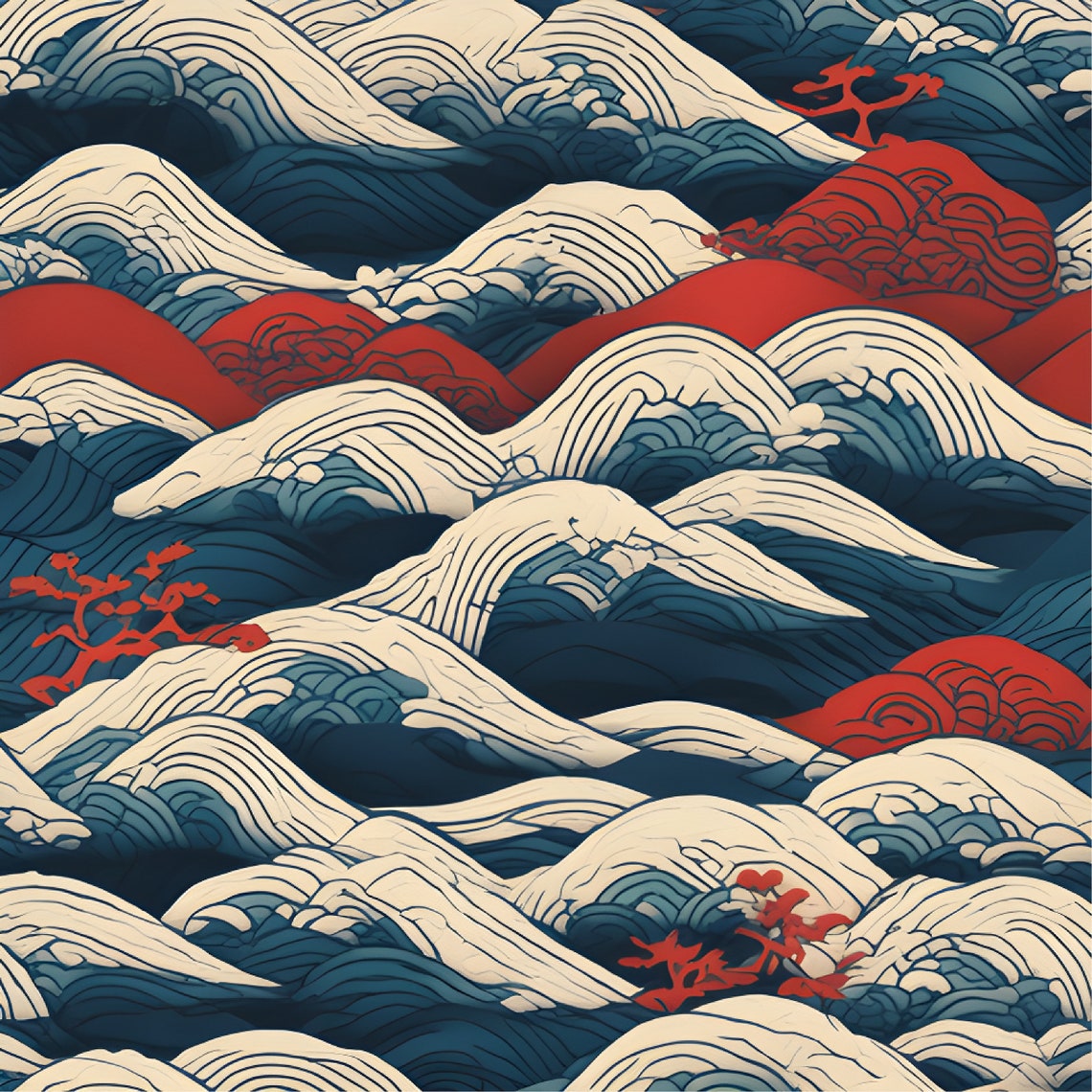 12 Seamless Japanese Style Wave Designs - Uneasy Waves - Japanese Style ...