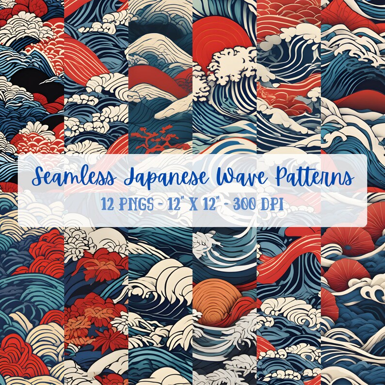 12 Seamless Japanese Style Wave Designs - Uneasy Waves - Japanese Style ...