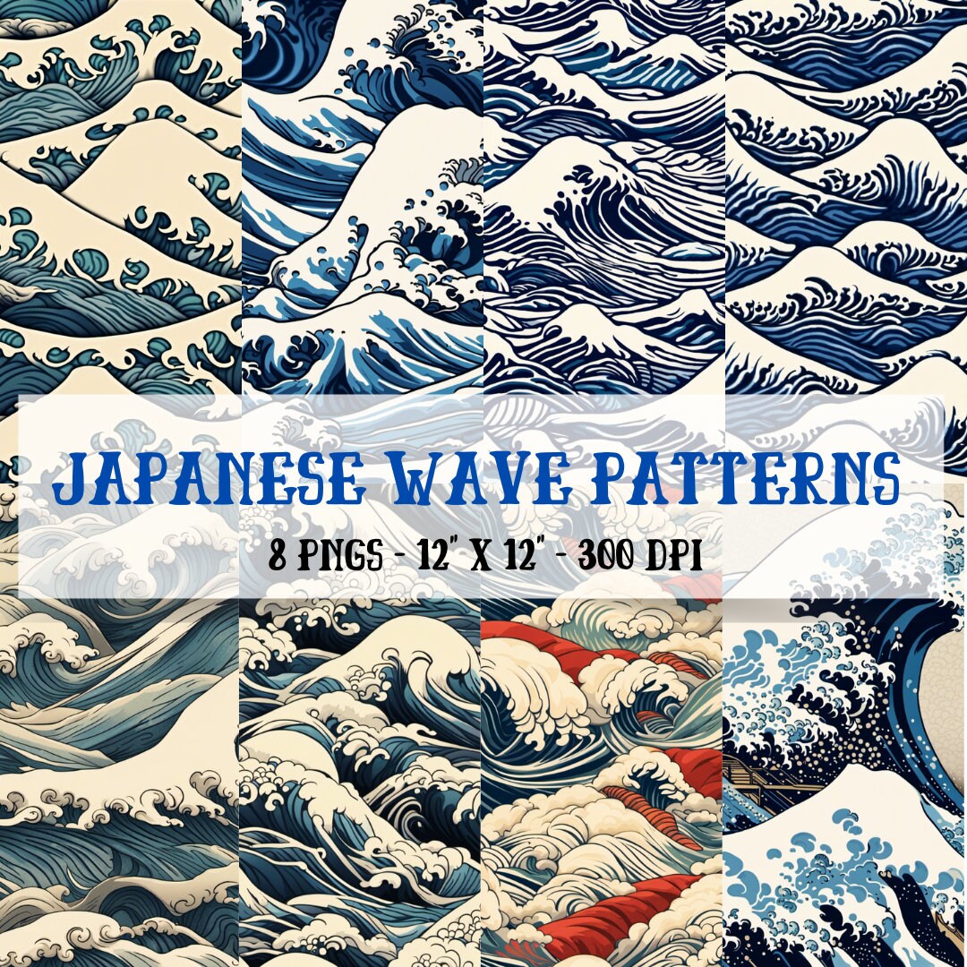 Japanese Waves Patterns - Seamless Designs - Digital Downloads - 8 ...