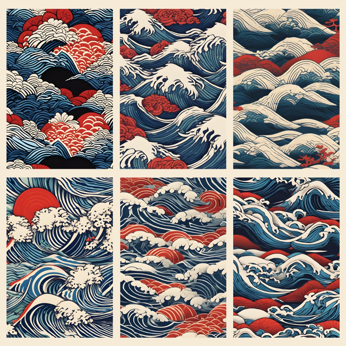 12 Seamless Japanese Style Wave Designs - Uneasy Waves - Japanese Style ...