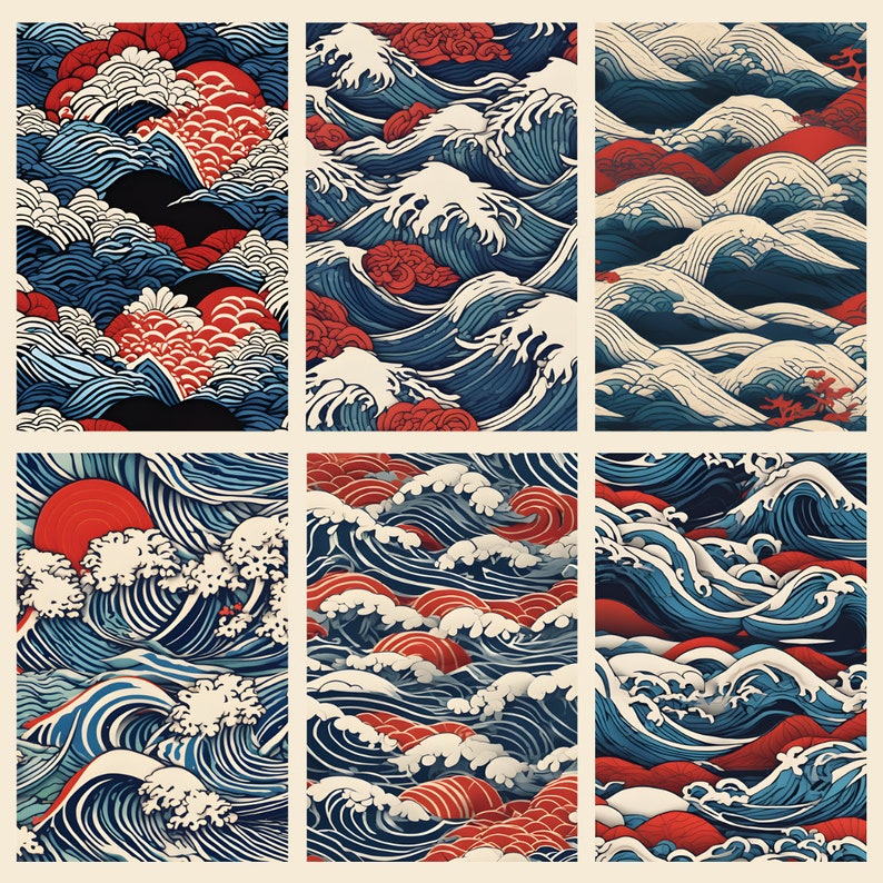 12 Seamless Japanese Style Wave Designs Uneasy Waves Japanese Style ...
