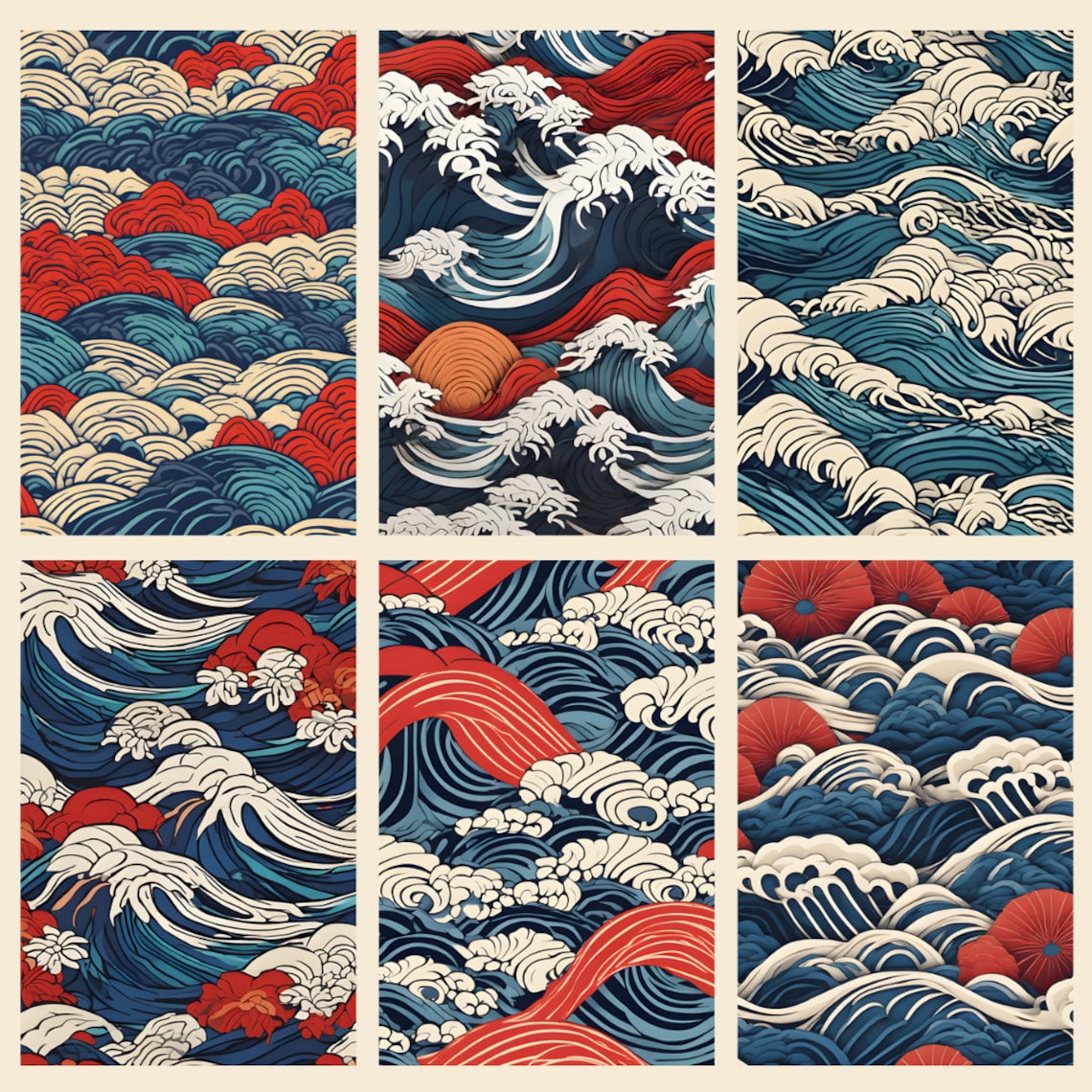 12 Seamless Japanese Style Wave Designs - Uneasy Waves - Japanese Style ...