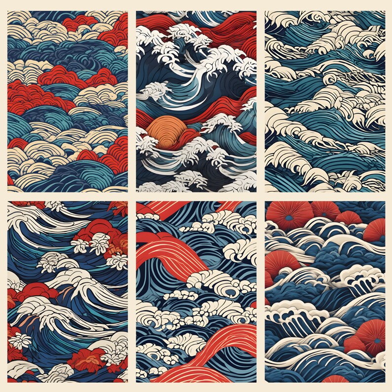 12 Seamless Japanese Style Wave Designs - Uneasy Waves - Japanese Style ...