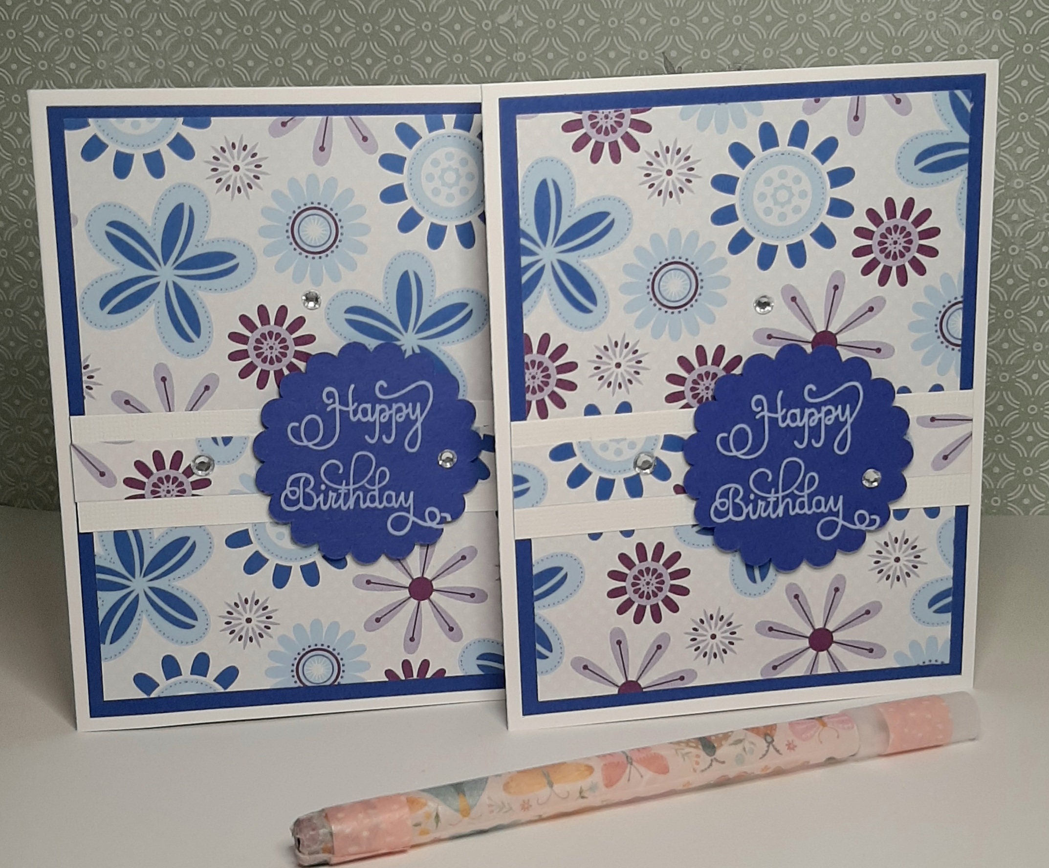 Birthday Cards, Blue Birthday Cards, Blue Floral Birthday Cards - Etsy