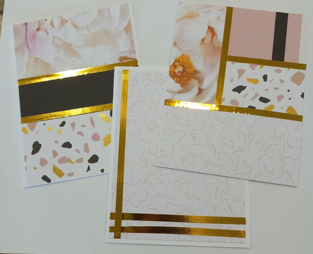 Pink Rose and Gold Note Card Set - Etsy