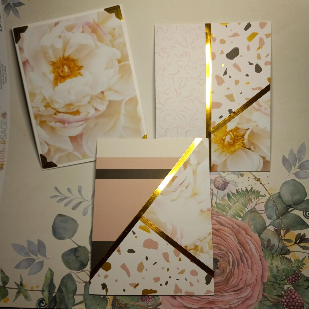 Pink Rose and Gold Note Card Set - Etsy