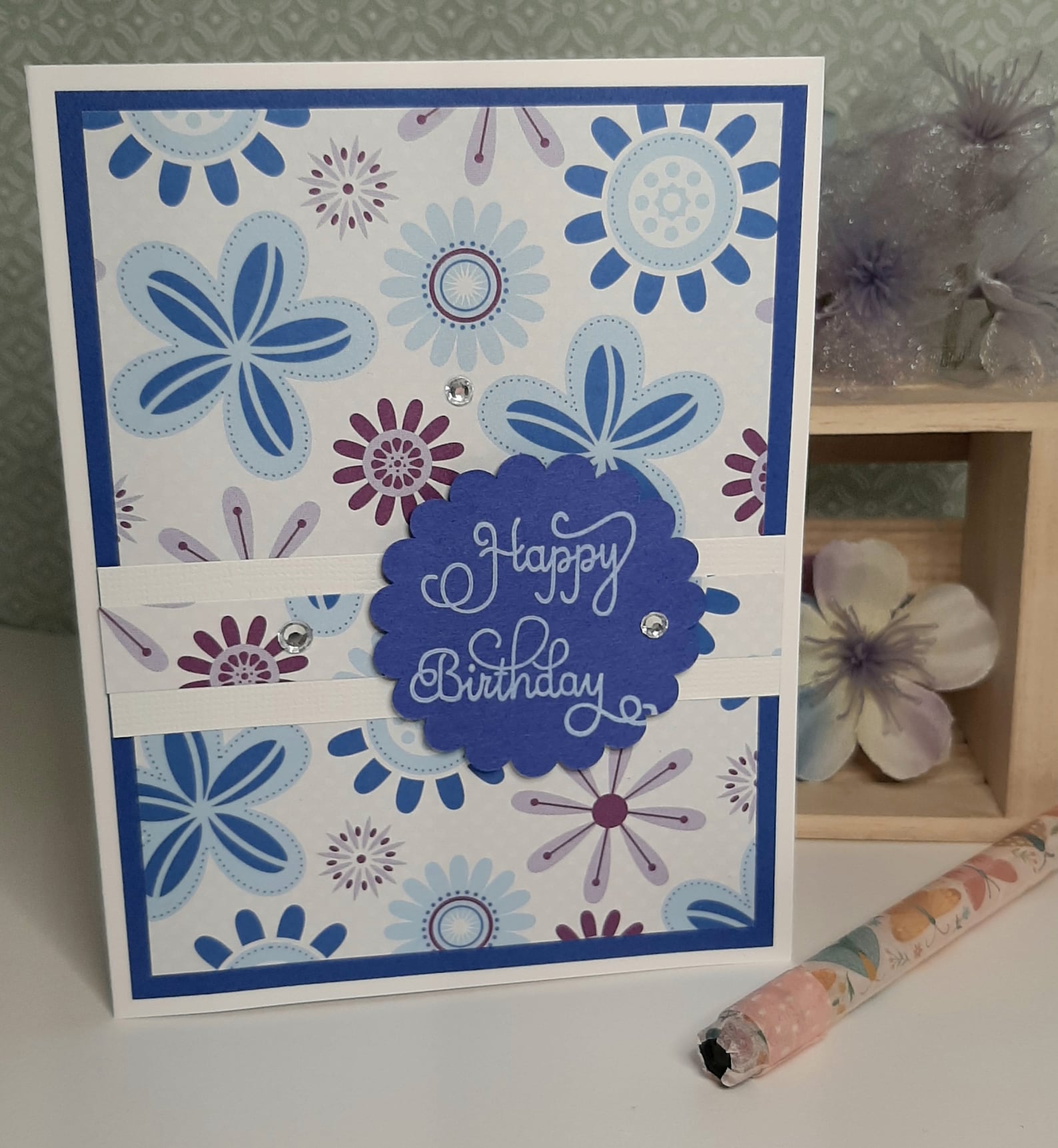 Birthday Cards, Blue Birthday Cards, Blue Floral Birthday Cards - Etsy