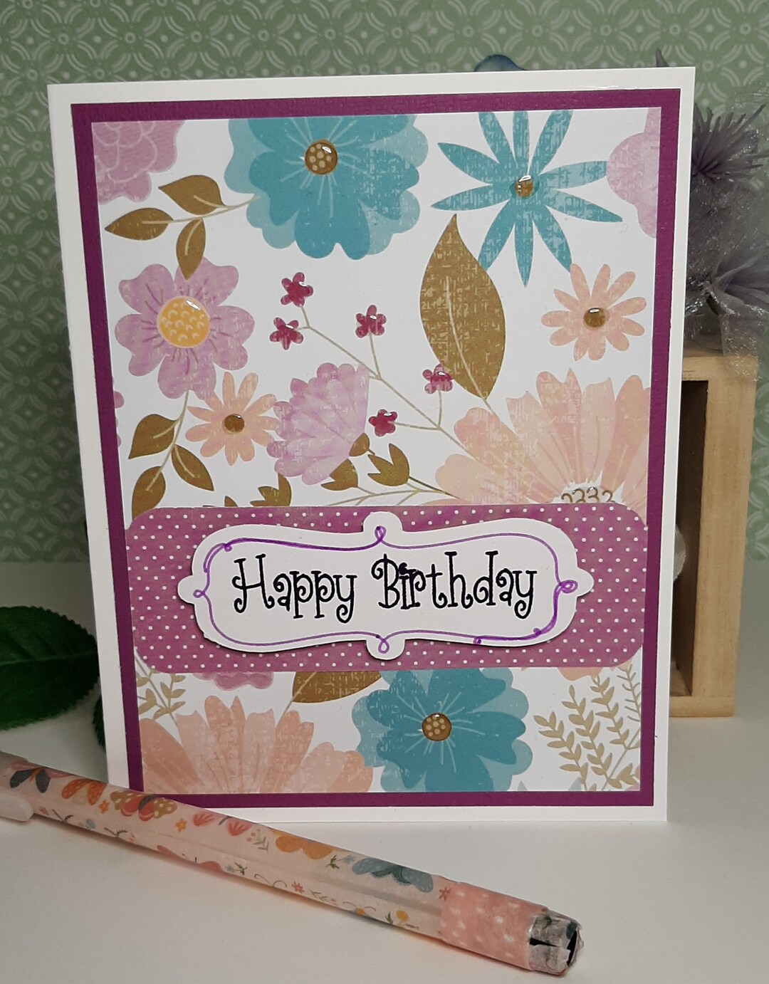 Purple Floral Birthday Card - Etsy